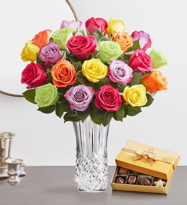 Assorted Roses in Luxury Posh™ Vase – Nenas Florist